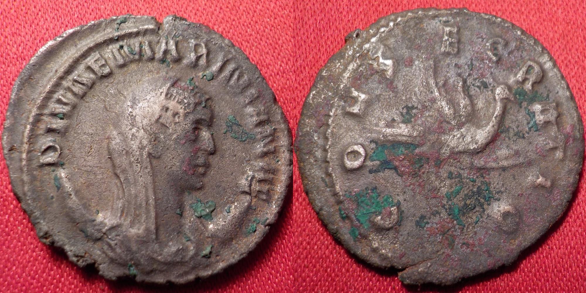 DIVA MARINIANA AR silver antoninianus. CONSECRATIO, Mariniana seated on ...