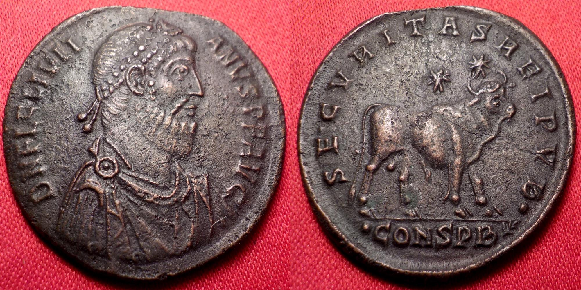 JULIAN II THE APOSTATE 29mm AE1 maiorina. Constantinople. Bull standing ...