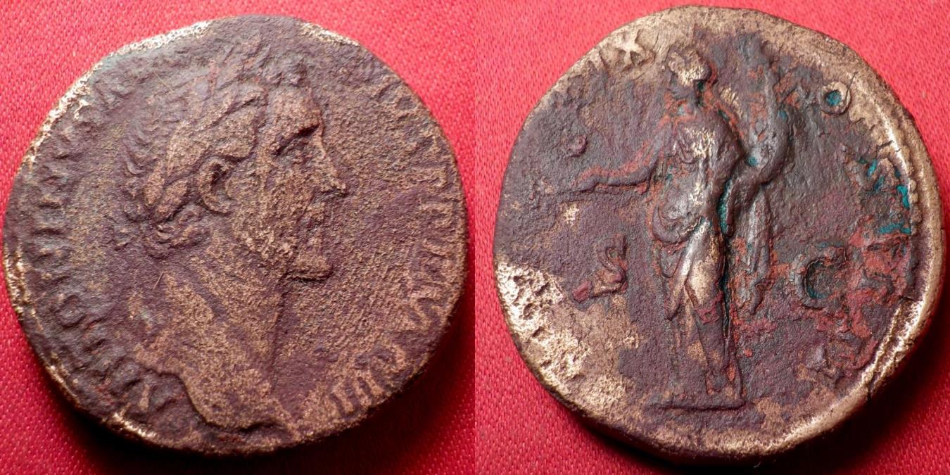 ANTONINUS PIUS AE sestertius. Pax standing, holding branch & cornucopia.