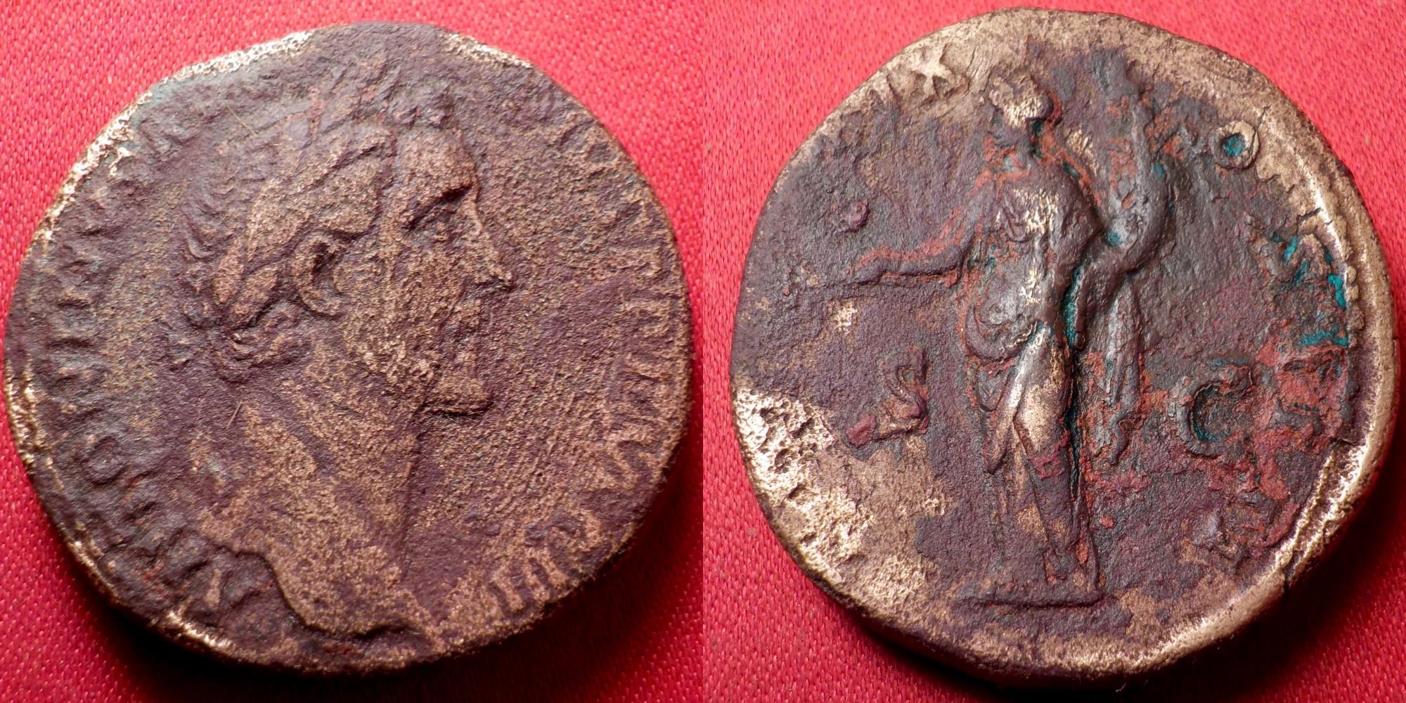 ANTONINUS PIUS AE sestertius. Pax standing, holding branch & cornucopia.