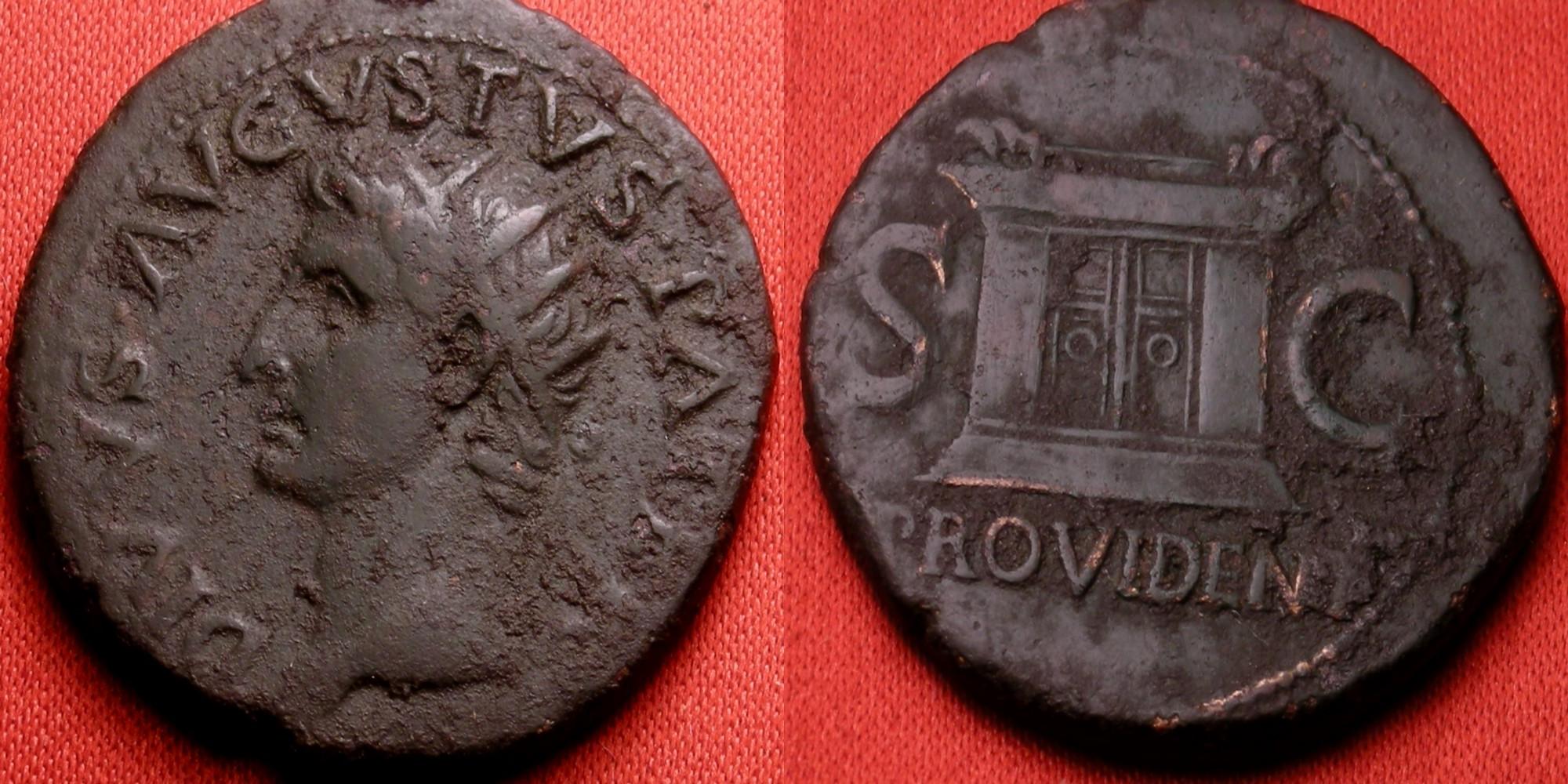 DIVUS AUGUSTUS AE as. Struck under Tiberius. PROVIDENT, large altar