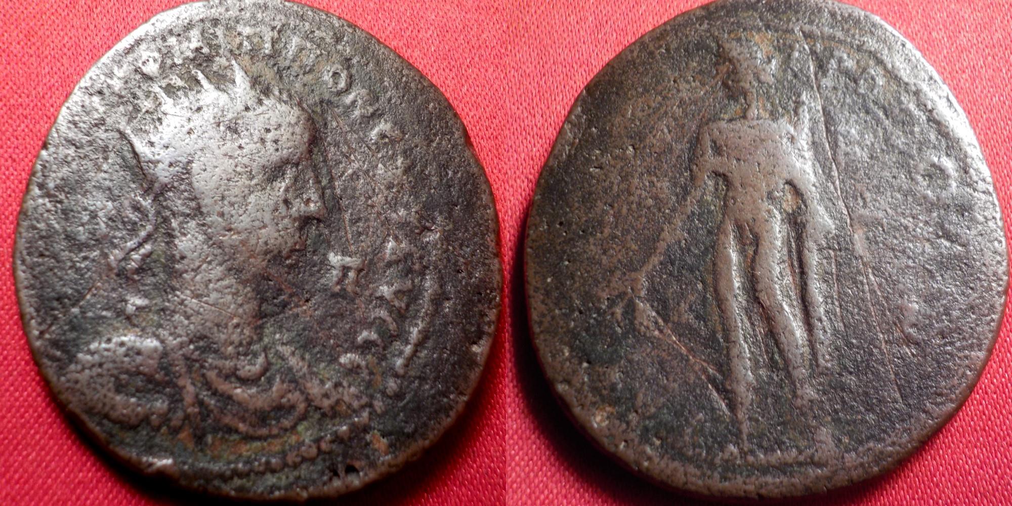 PHILIP II AUGUSTUS AE 34mm. Tarsos, Cilicia. Apollo standing, holding ...