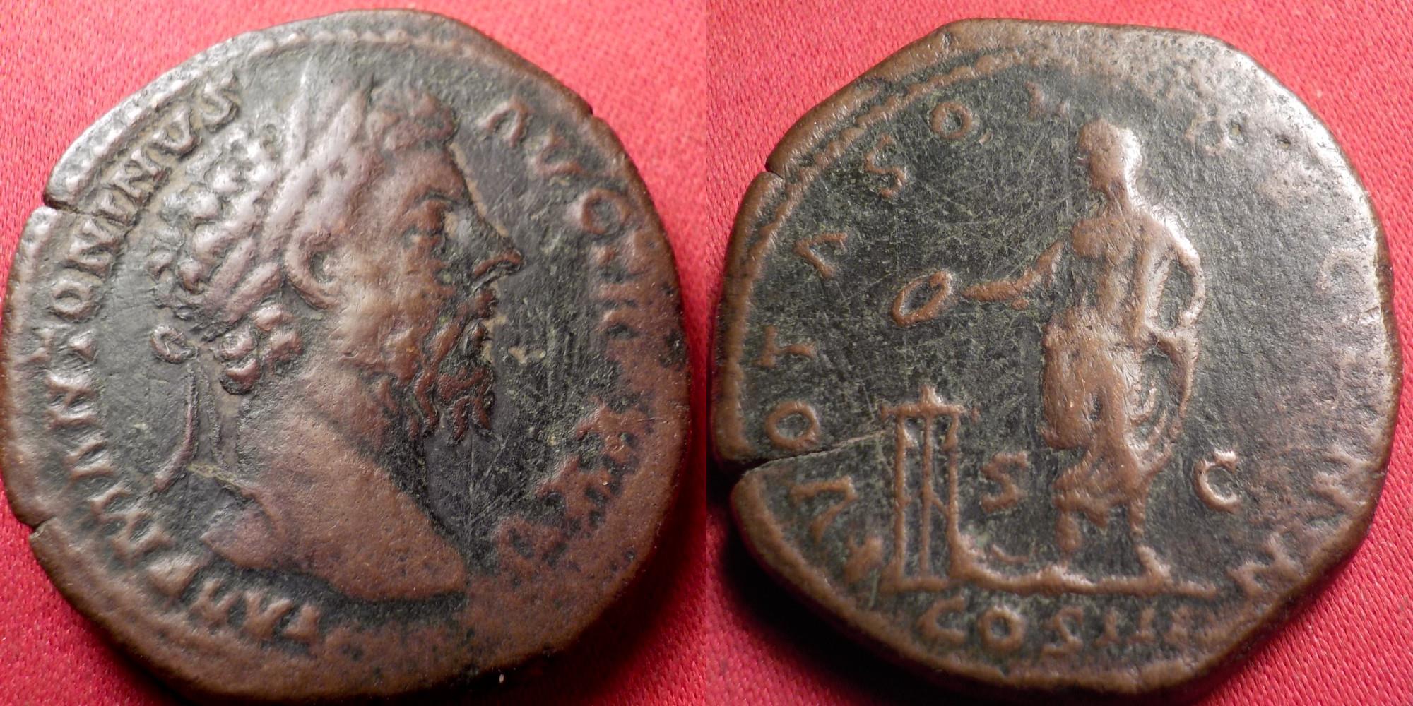 MARCUS AURELIUS AE sestertius. VOTA SOL DECENN, Aurelius sacrificing over altar.