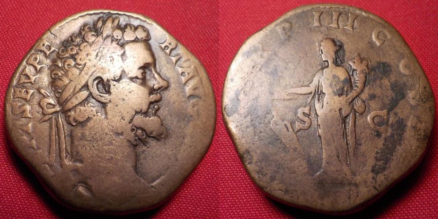 SEPTIMIUS SEVERUS AE sestertius. Fortuna standing, holding rudder ...