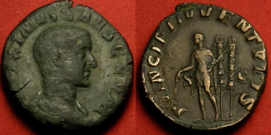 MAXIMUS CAESAR AE sestertius. PRINCIPI IVVENTVTIS, Maximus standing ...