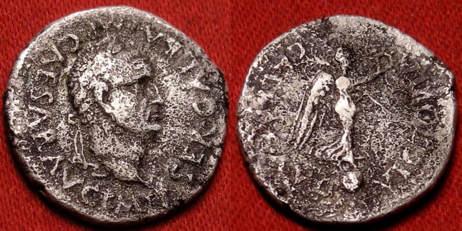 GALBA AR silver quinarius. Lugdunum mint. VICTORIAE GALBAE AVG, Victory ...