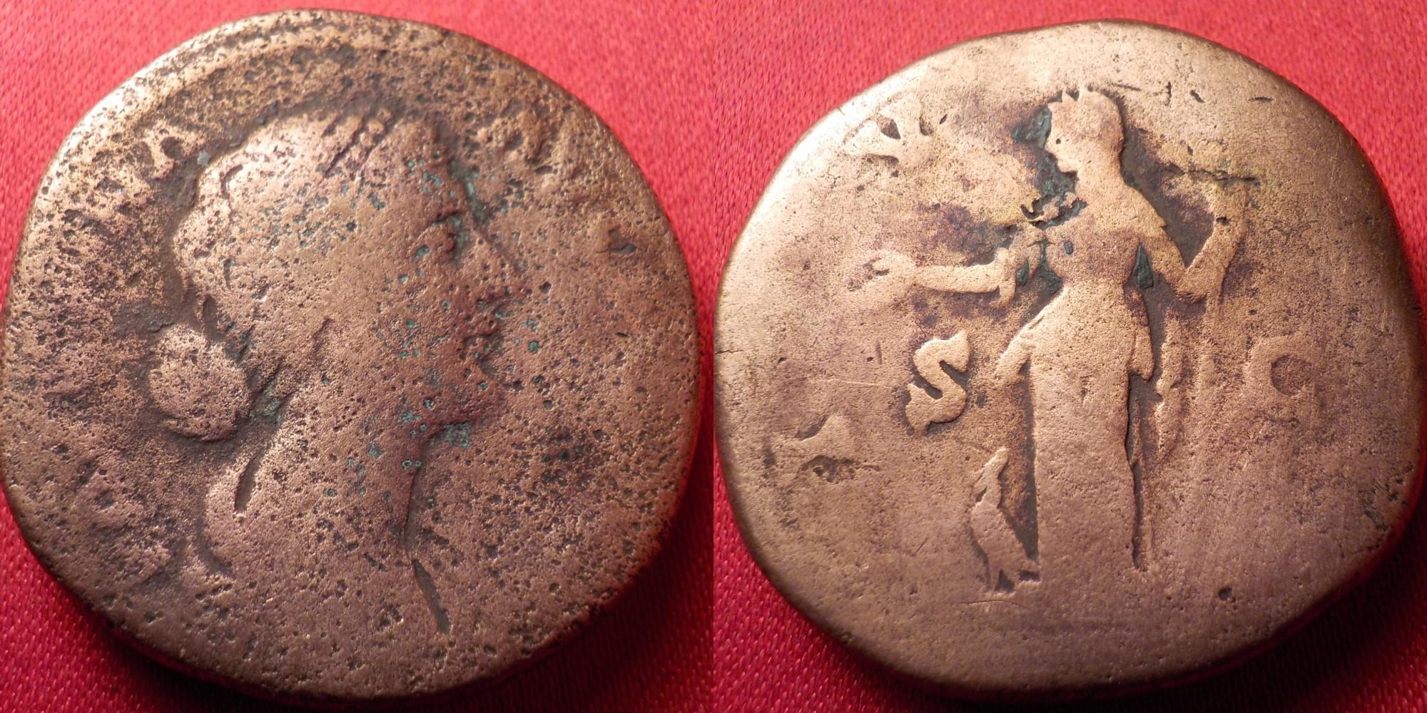 FAUSTINA II JUNIOR AE sestertius. IVNO, Juno standing, peacock beside.