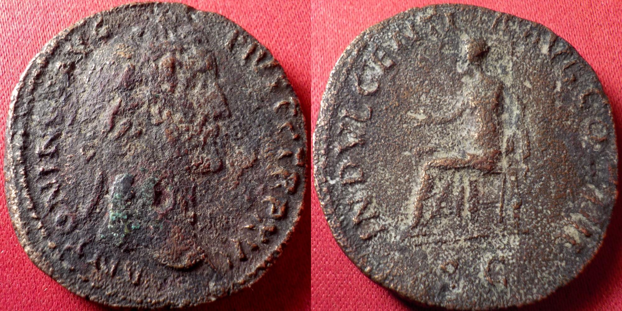 ANTONINUS PIUS AE sestertius. INDULGENTIA seated, extending hand and ...