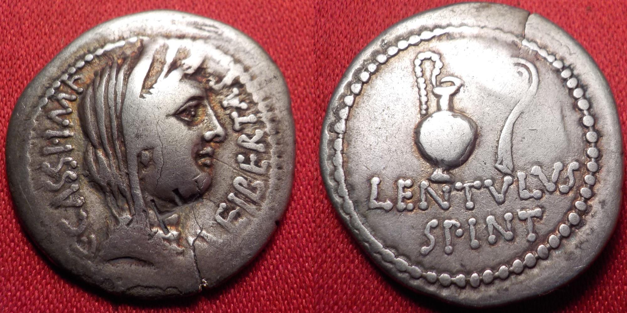 G Cassius Longinus And P Cornelius Lentulus Spinther Ar Silver Denarius Military Mint With Brutus