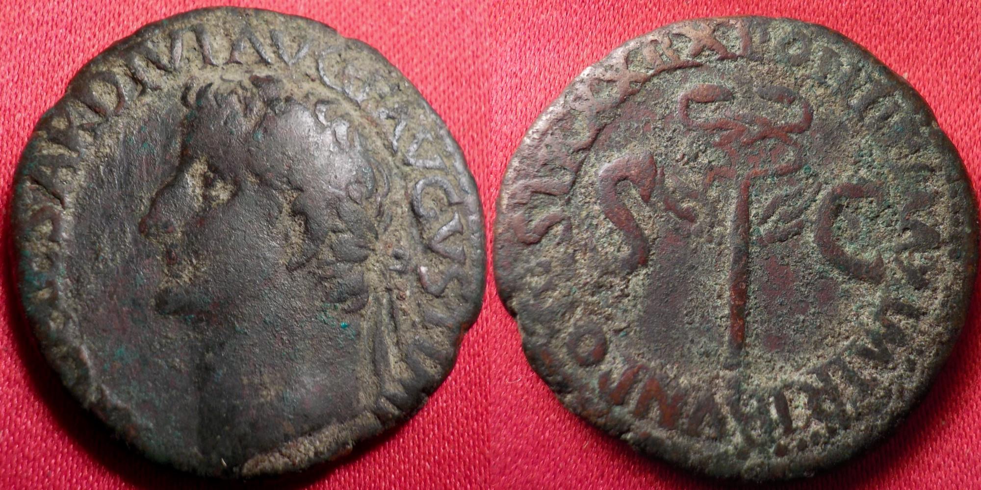 TIBERIUS AE as. Rome, 24-25 AD. Winged caduceus. | Roman Imperial Coins