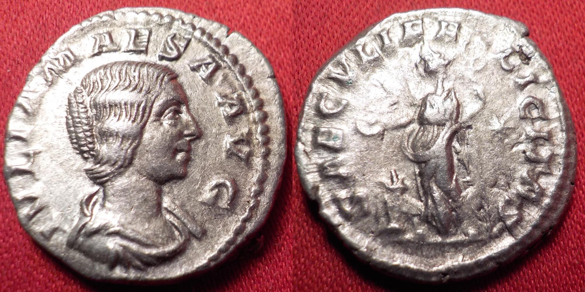 JULIA MAESA AR silver denarius. Saeculi Felicitas, Felicitas ...