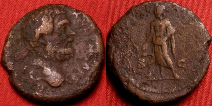 CLODIUS ALBINUS, as Caesar, AE as or dupondius. Aesculapius standing ...