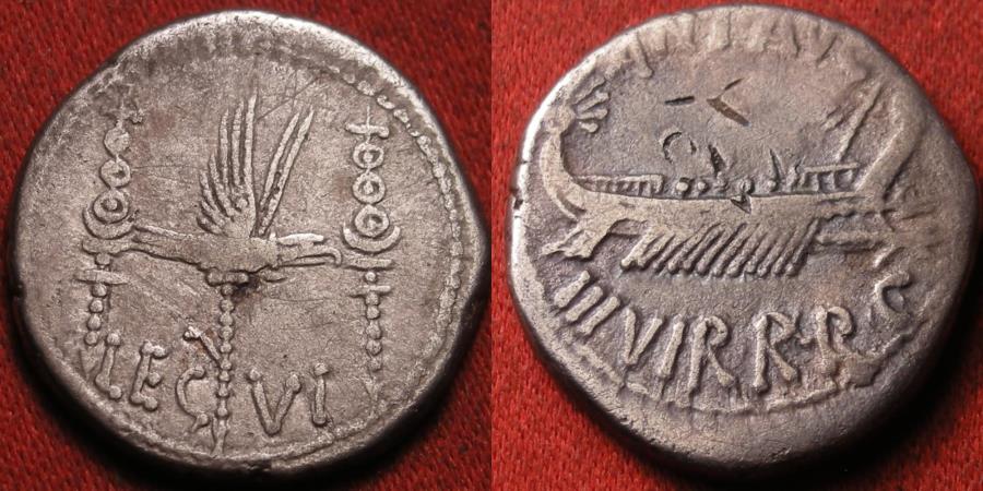 MARCUS ANTONIUS (Marc Antony) AR silver Legionary denarius. LEGION VI ...
