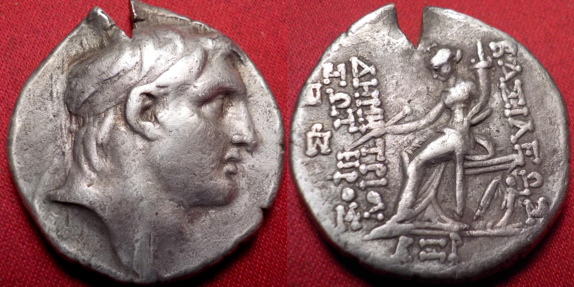 DEMETRIOS I SOTER AR silver tetradrachm. Tyche seated, 151-150 BC.