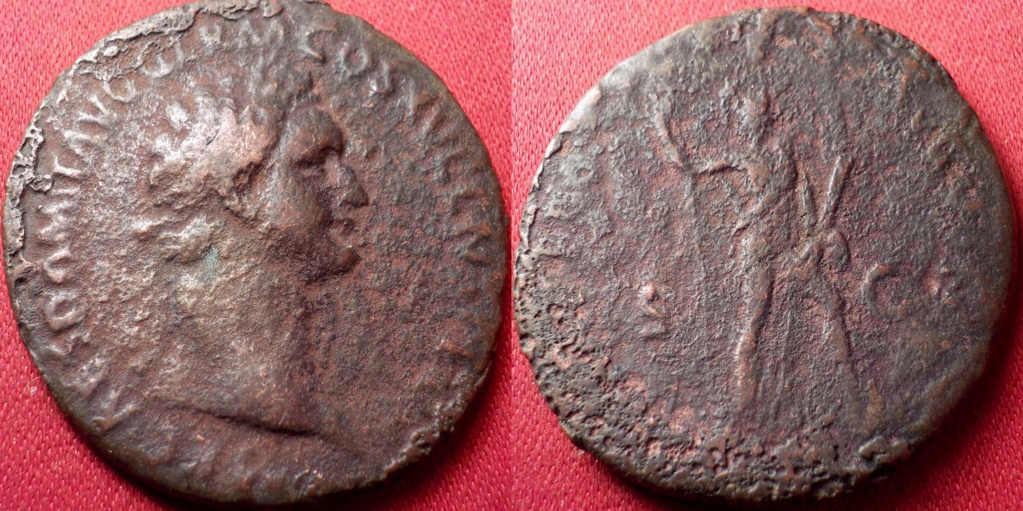 DOMITIAN AE as. Virtus standing, holding spear & parazonium. 90-91 AD