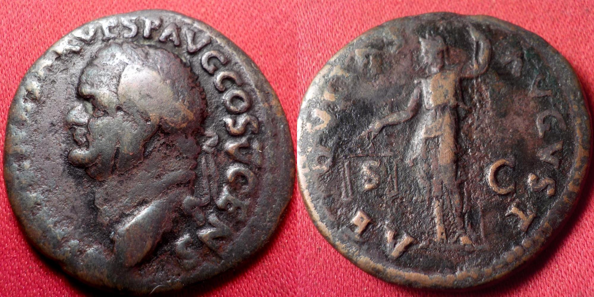VESPASIAN AE as. Rome, 74 AD. Aequitas standing holding scales. Left ...