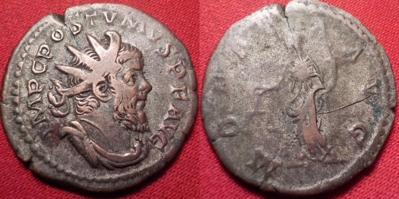 POSTUMUS AR silver antoninianus. Moneta standing, holding scales ...