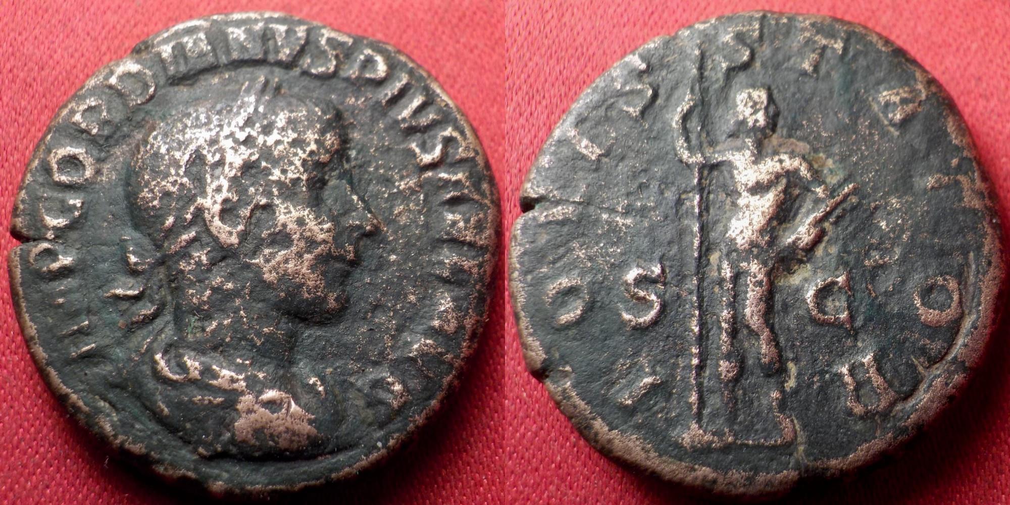 GORDIAN III AE as. IOVI STATORI, Jupiter standing, holding thunderbolt ...