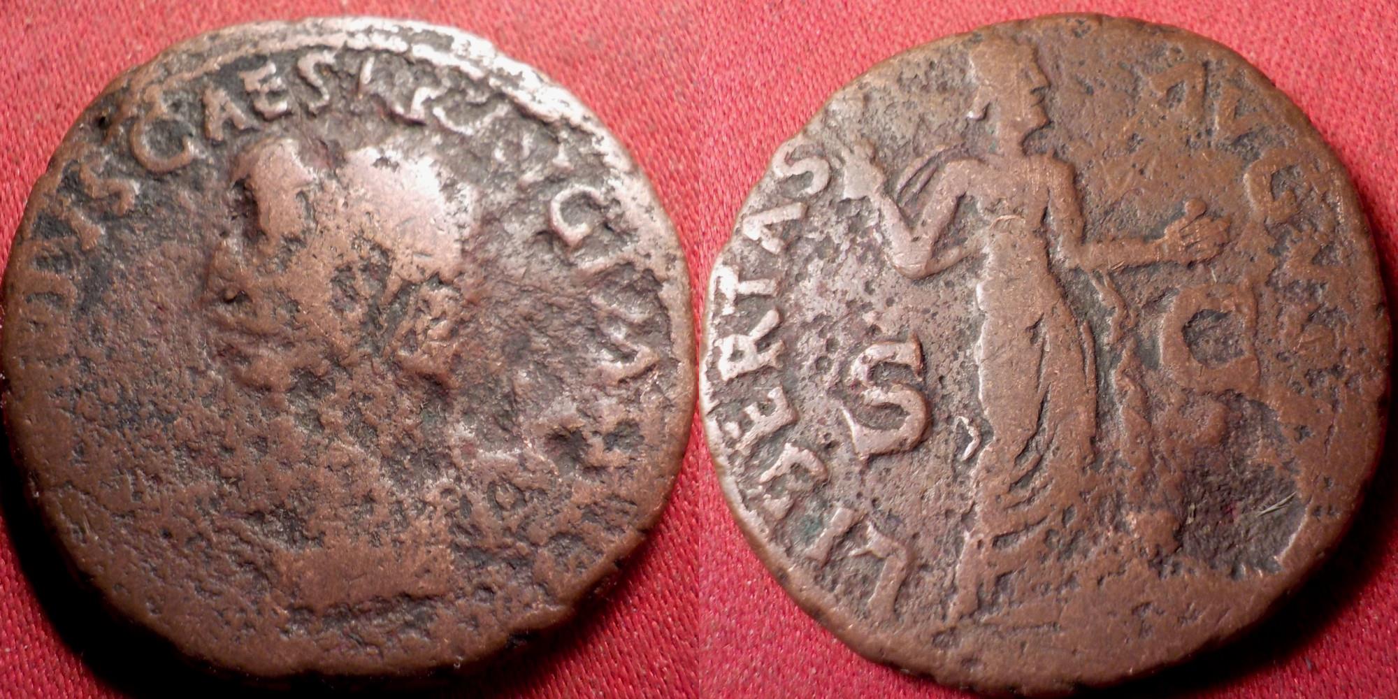 CLAUDIUS AE as. Libertas standing, holding pileus. | Roman Imperial Coins