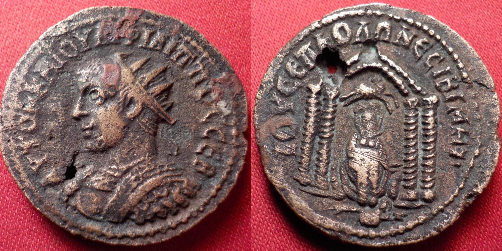 PHILIP II AE 26mm. Nisibis, Mesopotamia. Tyche in distyle temple.