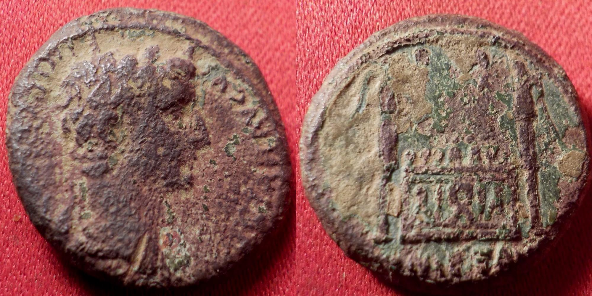 TIBERIUS CAESAR AE quadrans. The Altar of Lugdunum, ROM ET AVG. Scarce