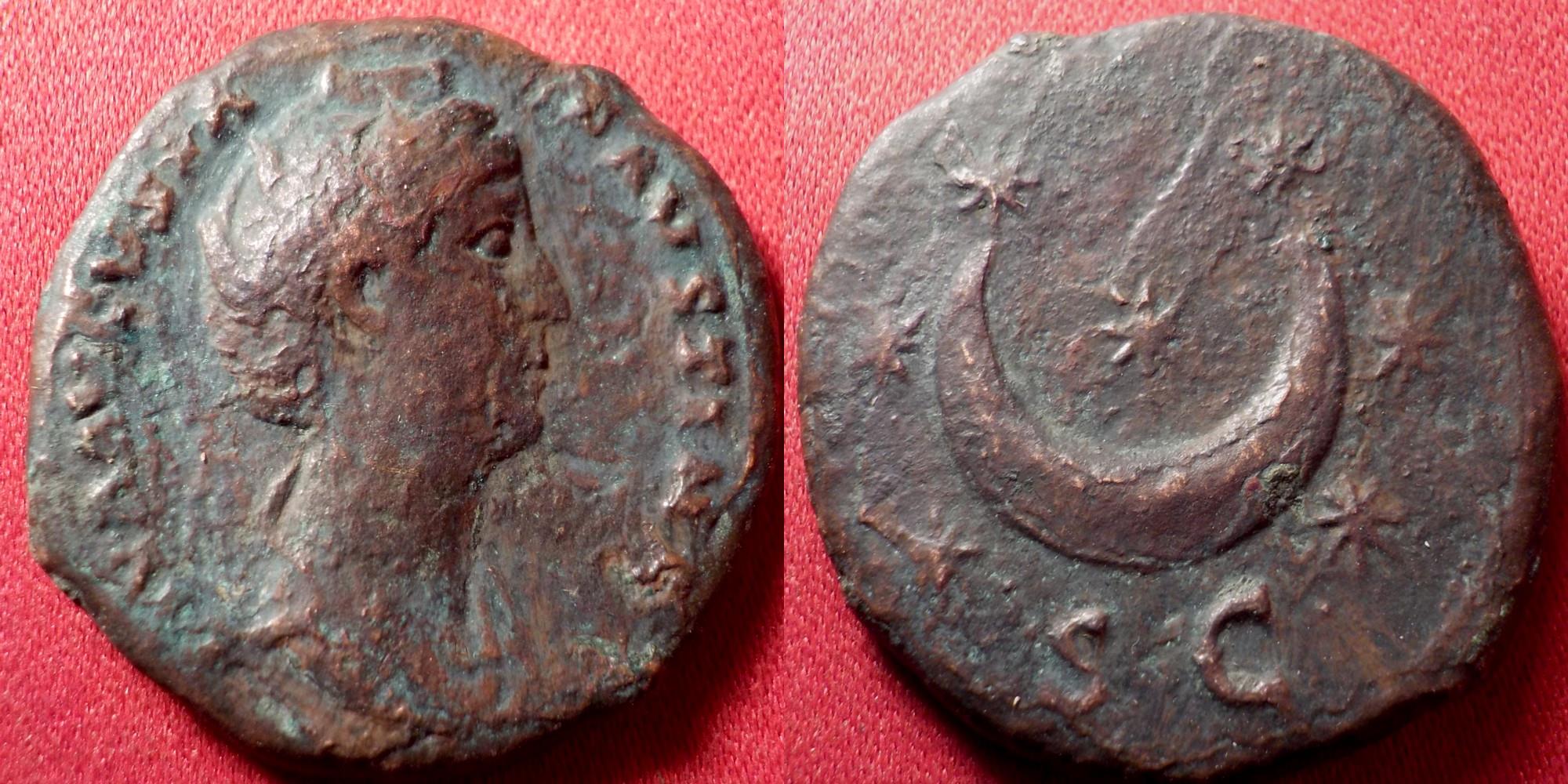 DIVA FAUSTINA SENIOR AE as. Crescent and seven stars. | Roman Imperial ...