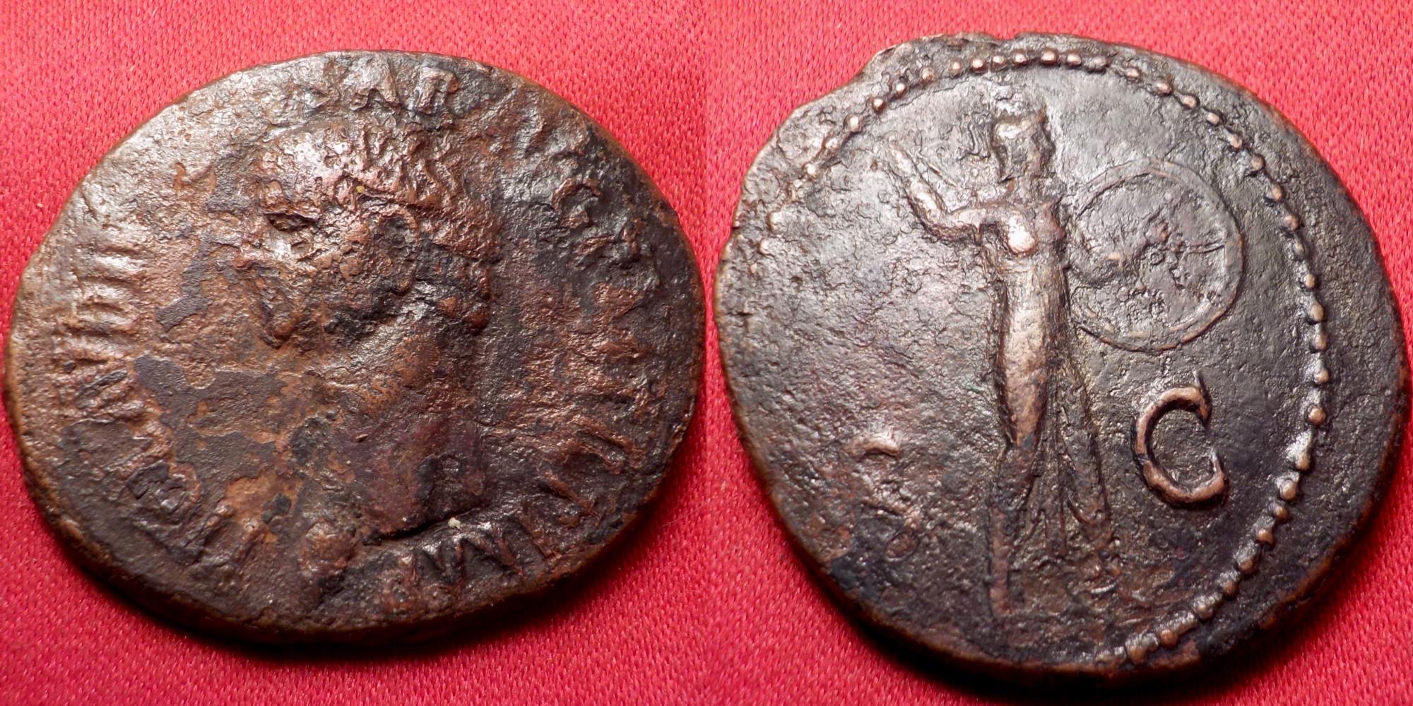 CLAUDIUS AE as. Minerva advancing right, holding spear & shield. Very ...