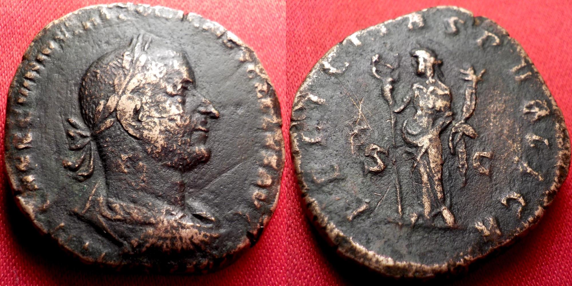 TREBONIANUS GALLUS AE sestertius. Felicitas standing, holding caduceus ...