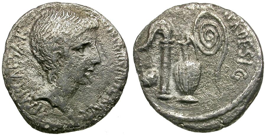 Imperatorial. Octavian, as Triumvir (43-31 BC) AR Denarius / Priestly ...
