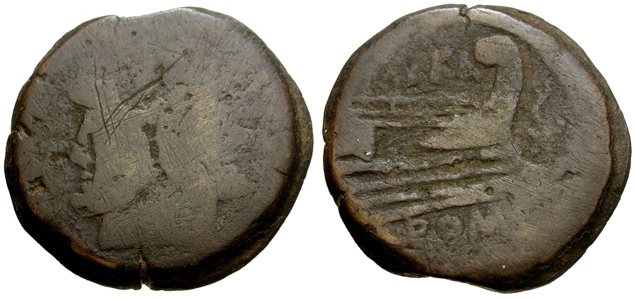 150 BC - Roman Republic Æ AS / Prow and Dolphin | Roman Republican Coins