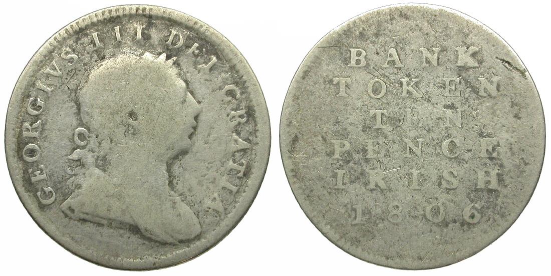 Ireland. George III (1760-1820) AR 10 Pence Bank Token | Medieval Coins