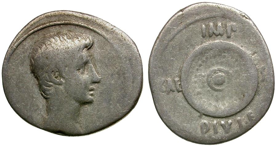 Octavian, as Imperator (43-27 BC) AR Denarius / Shield | Roman Imperial ...