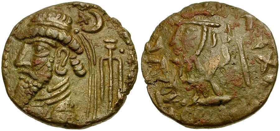 Kings of Elymais. Kamnaskires VI or VII Æ Tetradrachm / Barbarized Legend