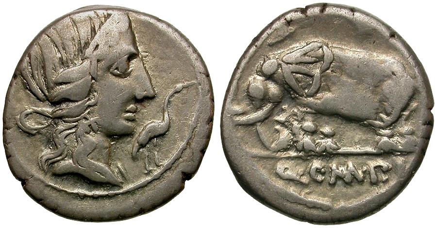 81 BC - Roman Republic. Q. Caecilius Metellus Pius AR Denarius / Elephant