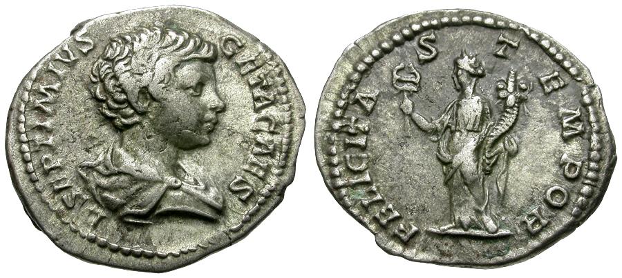 Geta, as Caesar (AD 198-209) AR Denarius / Felicitas | Roman Imperial Coins