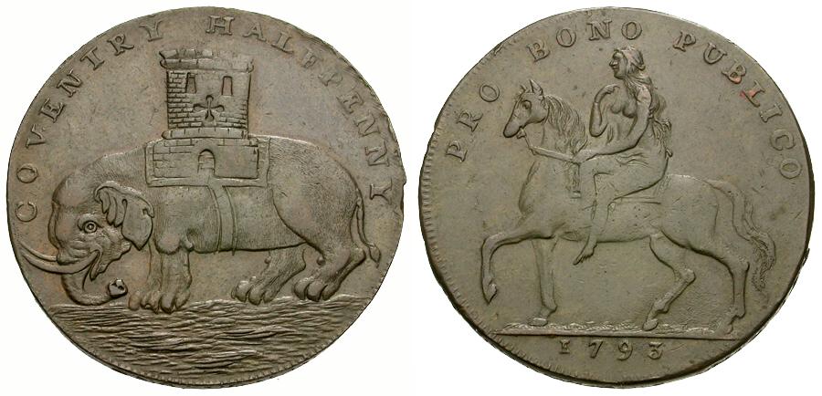 Great Britain. Warwickshire. Coventry Copper Halfpenny / Elephant