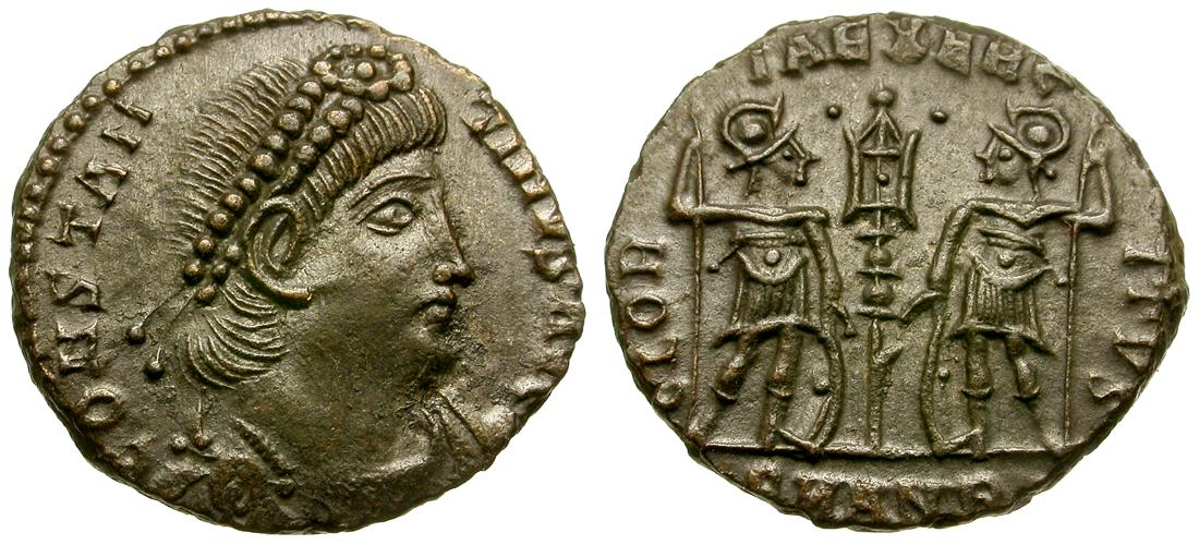 Constantine II (AD 337-340) Æ4 / Soldiers and Standard | Roman Imperial ...