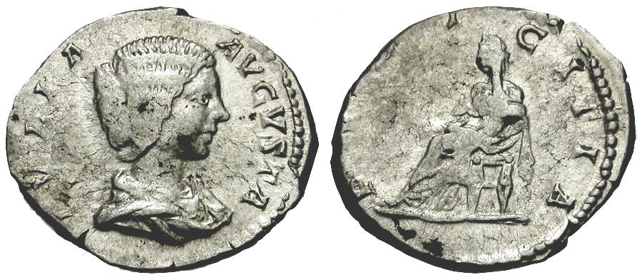 Julia Domna (AD 193-217) AR Denarius / Pudicitia | Roman Imperial Coins