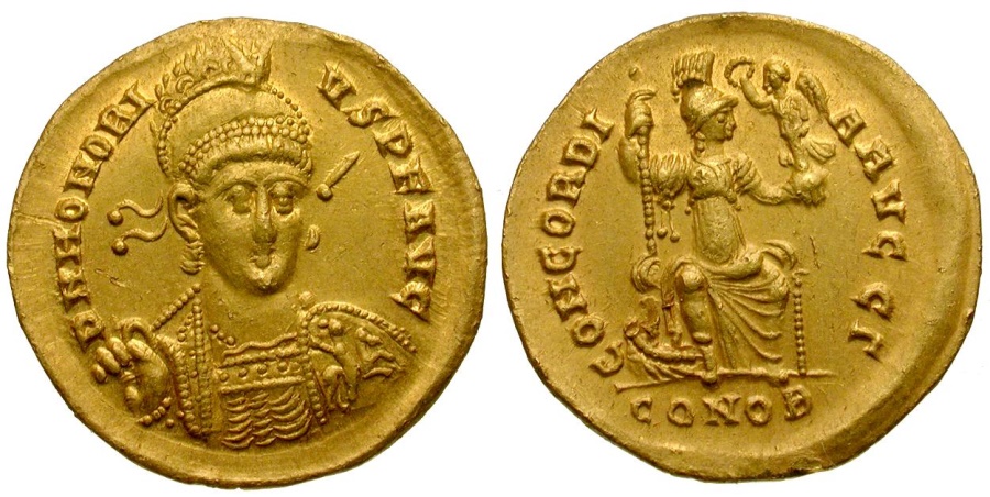 Honorius AV Solidus / Constantinopolis Seated | Roman Imperial Coins