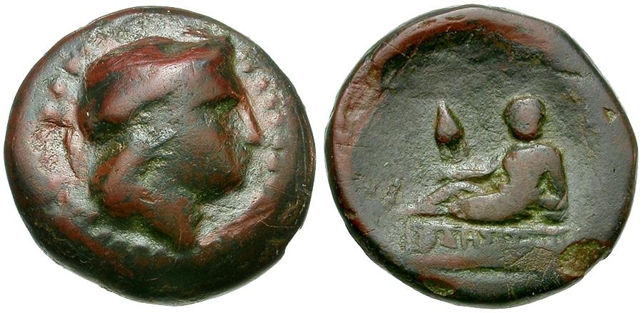Thrace. Odessos Æ16 / Reclining god | Greek Coins