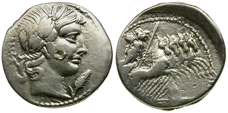 90 BC - Roman Republic. C. Vibius C.f. Pansa AR Denarius / Minerva in ...