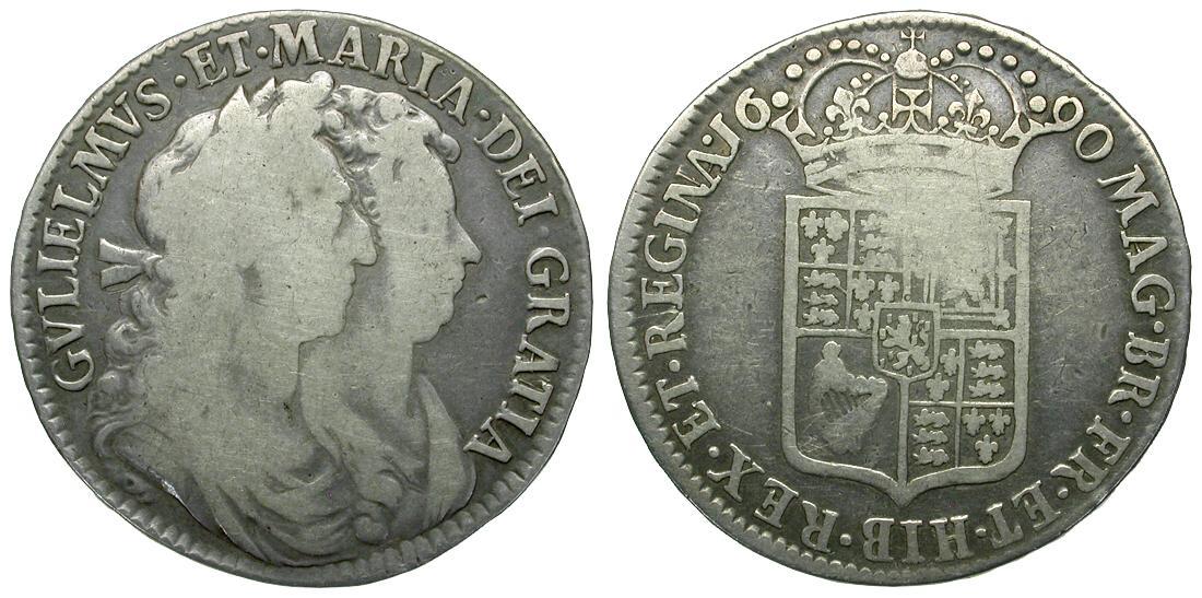 England. House of Stuart. William III with Mary II (1688-1694) AR Halfcrown