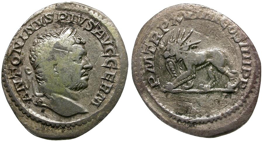 Caracalla (AD 198-217) AR Denarius / Radiate Lion | Roman Imperial Coins