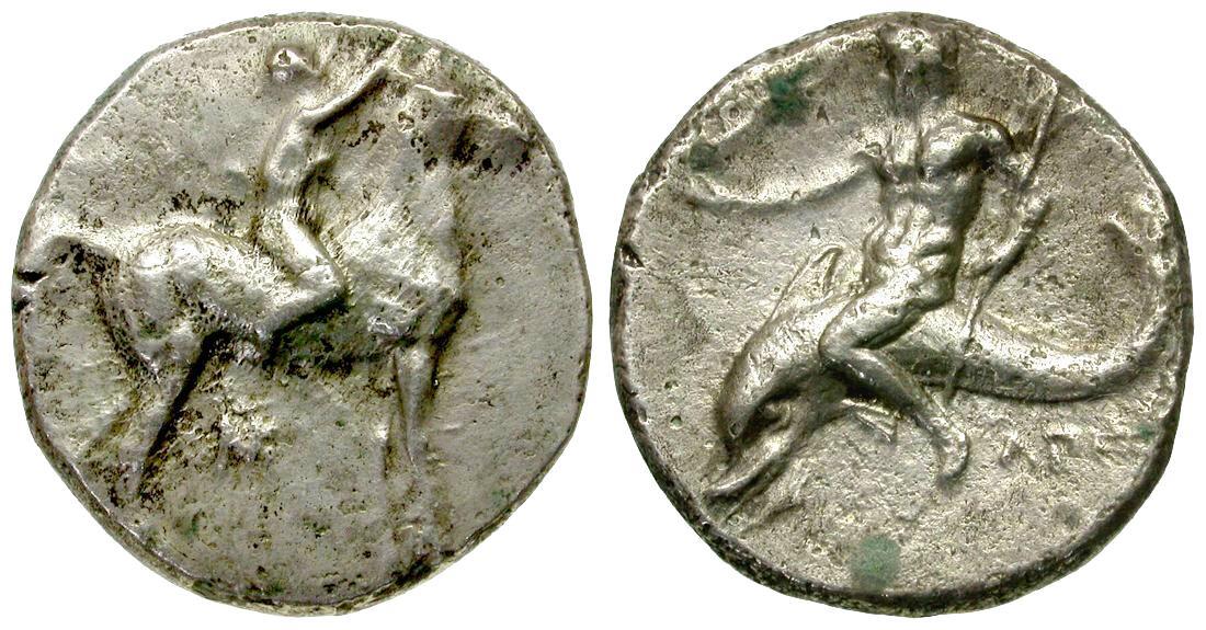 Calabria. Taras AR Didrachm / Taras on Dolphin | Greek Coins