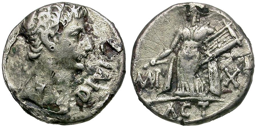 Augustus (27 BC-AD 14) Æ/AR fourée Denarius / Apollo