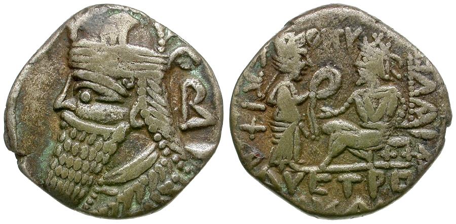 Kings of Parthia. Vologases IV (AD 147-191) BI Tetradrachm / Tyche and ...