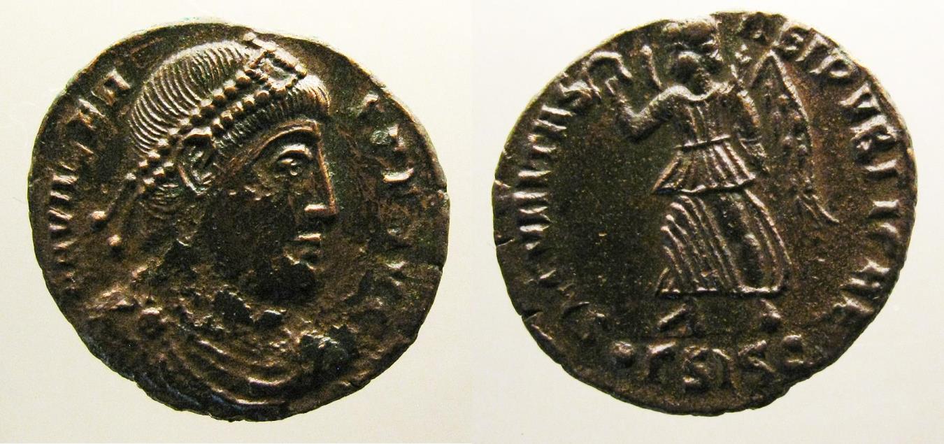 Valens: Victory holding wreath and palm reverse, Siscia | Roman ...
