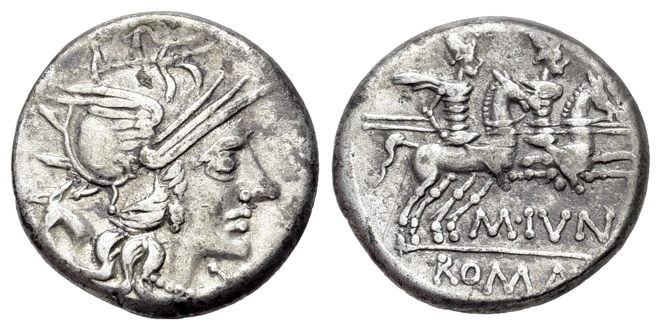 ROME REPUBLIC M. Junius Silanus, Rome, 145 BC. AR Denarius. R/ DIOSCURI