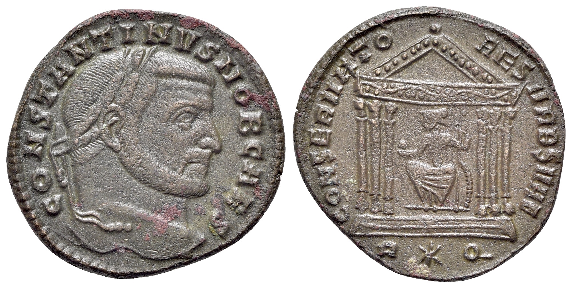 Constantine I (Caesar, 306-309). Æ follis. Laureate head. CONSERVATORES ...