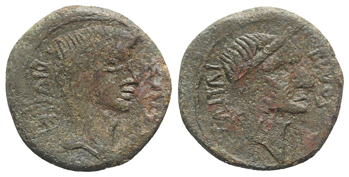 Octavian and Divus Julius Caesar, South Italy, 38 BC. Æ Sestertius (or ...
